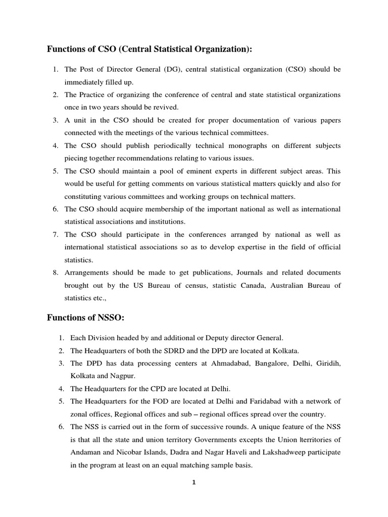 Functions of CSO | PDF | Official Statistics | Reserve Bank Of India