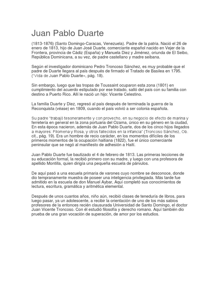 Biografía de Juan Pablo Duarte | PDF