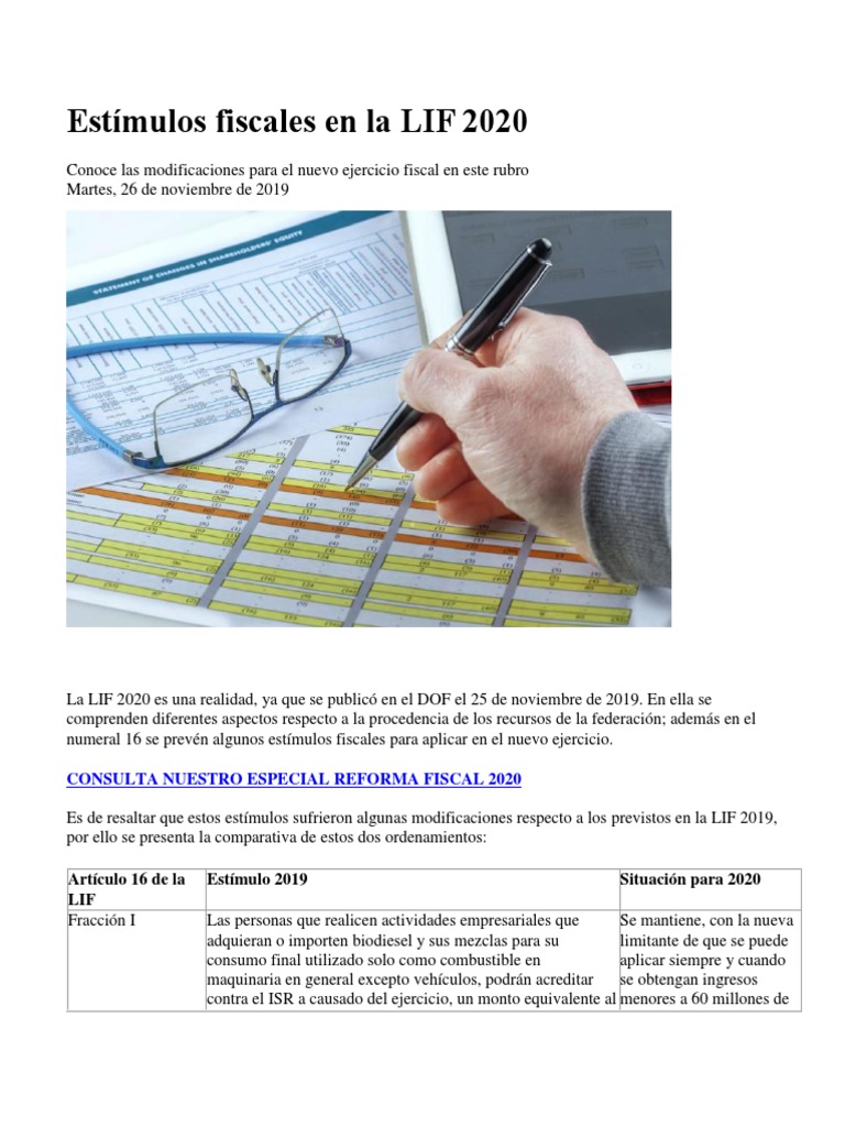Estímulos Fiscales en La LIF 2020 | PDF | Transporte | Minería