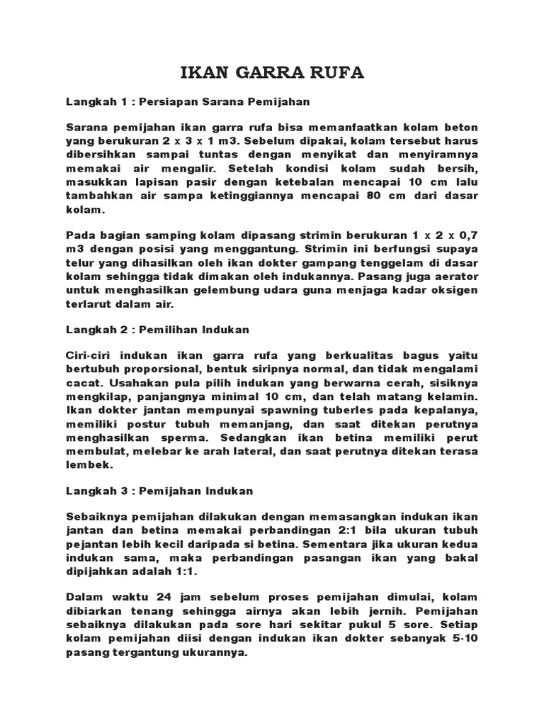 Panduan Budidaya Ikan Garra Rufa | PDF