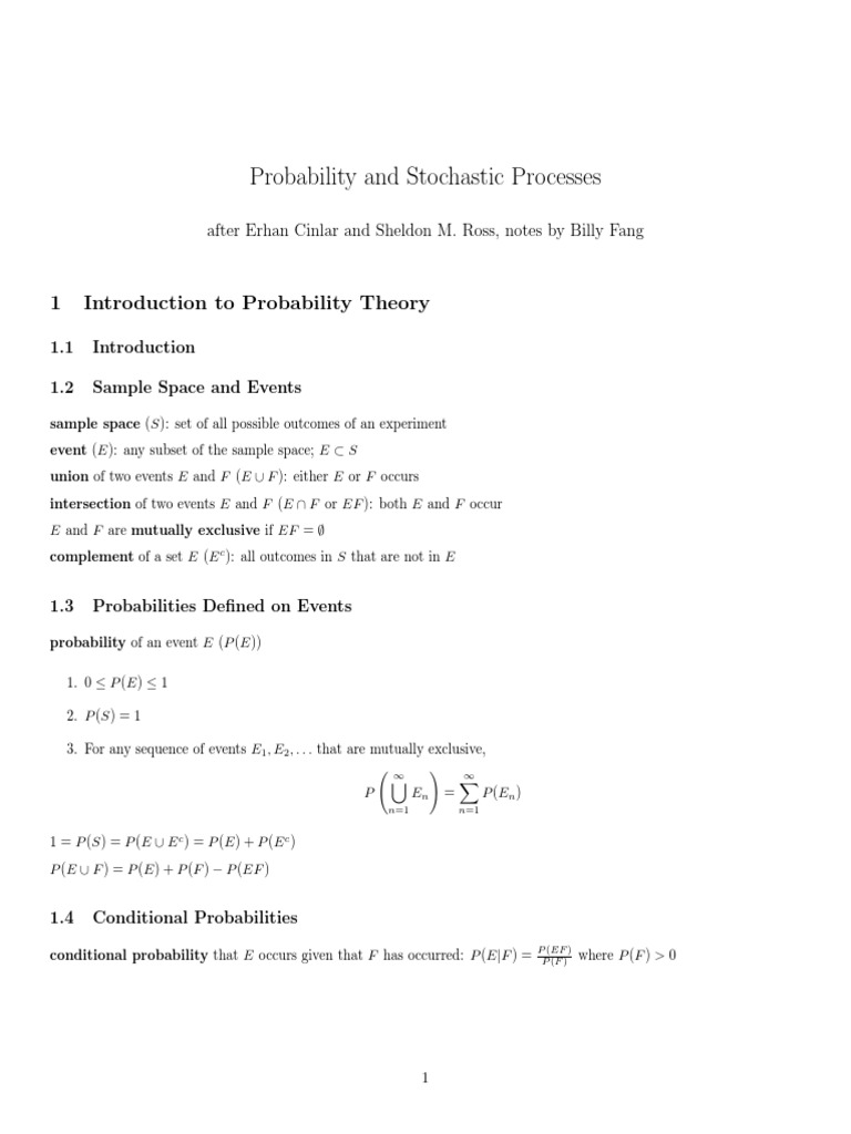 Stochastic Processes SM | PDF | Probability Theory | Probability ...