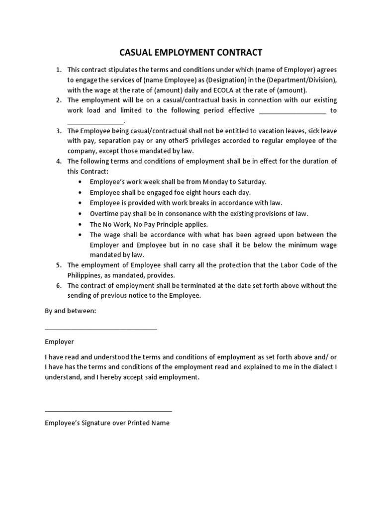 Casual Employment Contract | PDF
