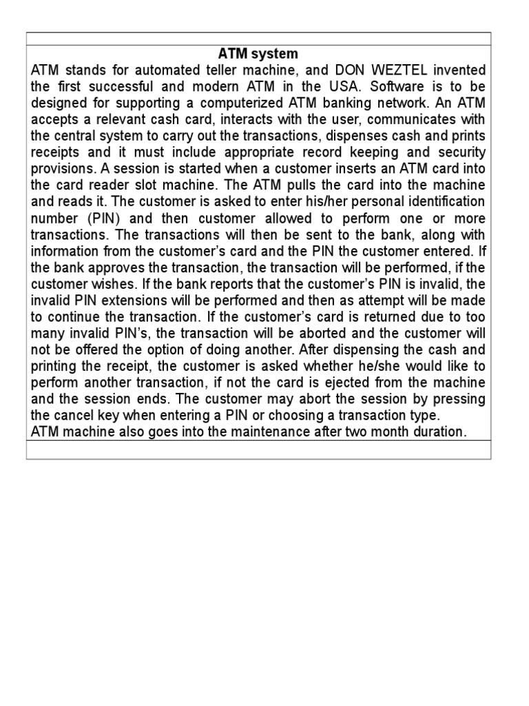 ATM Case Study With Class Diagram and State Transition Dia | PDF | Automated Teller Machine ...