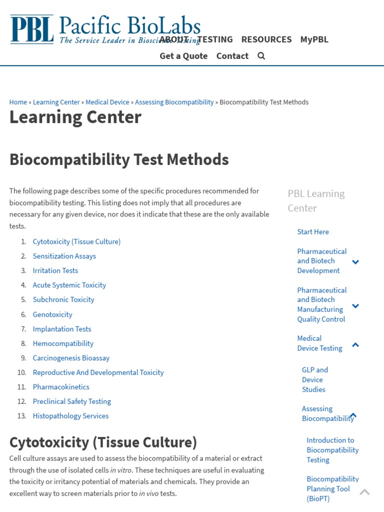 Biocompatibility Test Methods - Pacific BioLabs | PDF | Coagulation ...