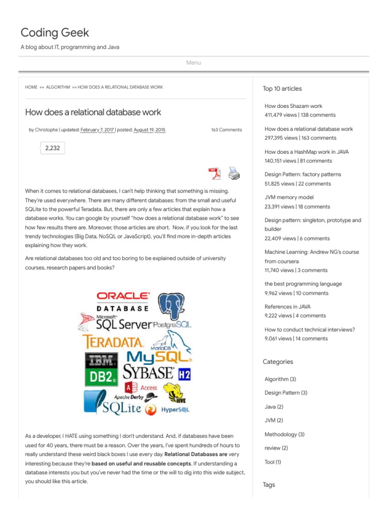 How Does A Relational Database Work - Coding Geek PDF | PDF | Database ...