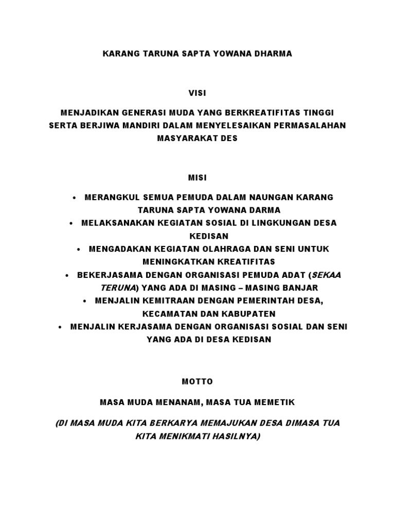 Motto dan Visi Karang Taruna Desa | PDF