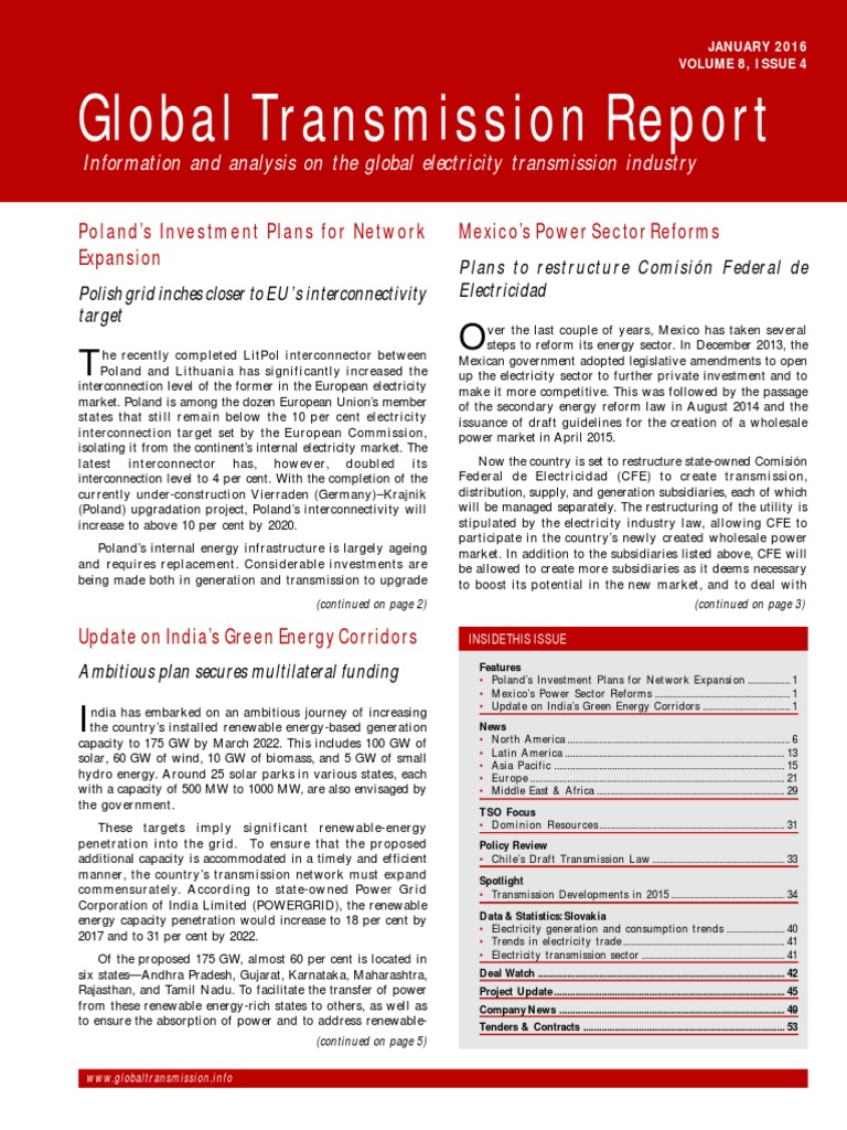 Global Transmission Report January 2016 PDF | PDF | Electric Power ...