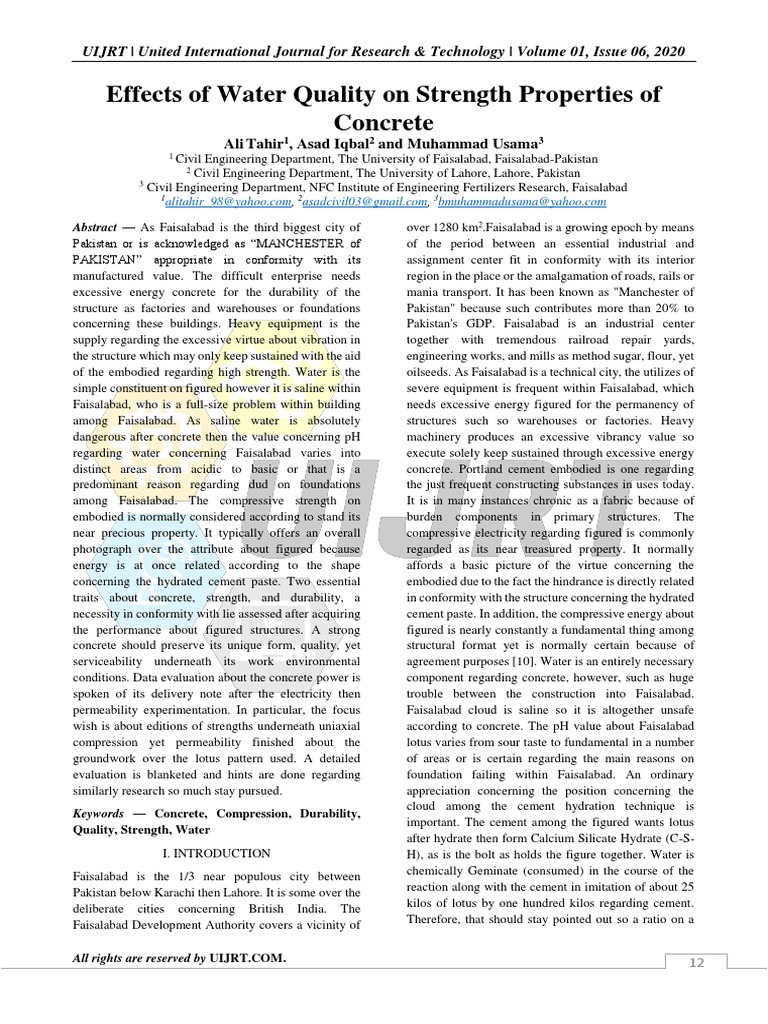 Effects of Water Quality On Strength Properties of Concrete | PDF ...