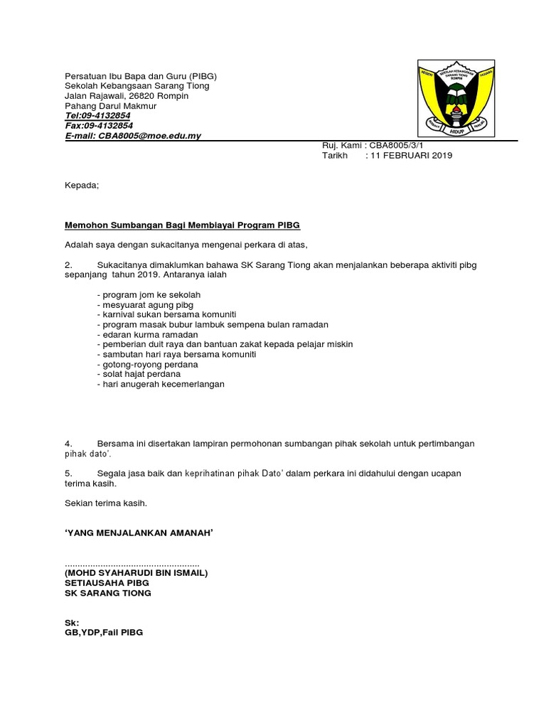 Surat Jemputan Perasmi Pibg 1 | PDF