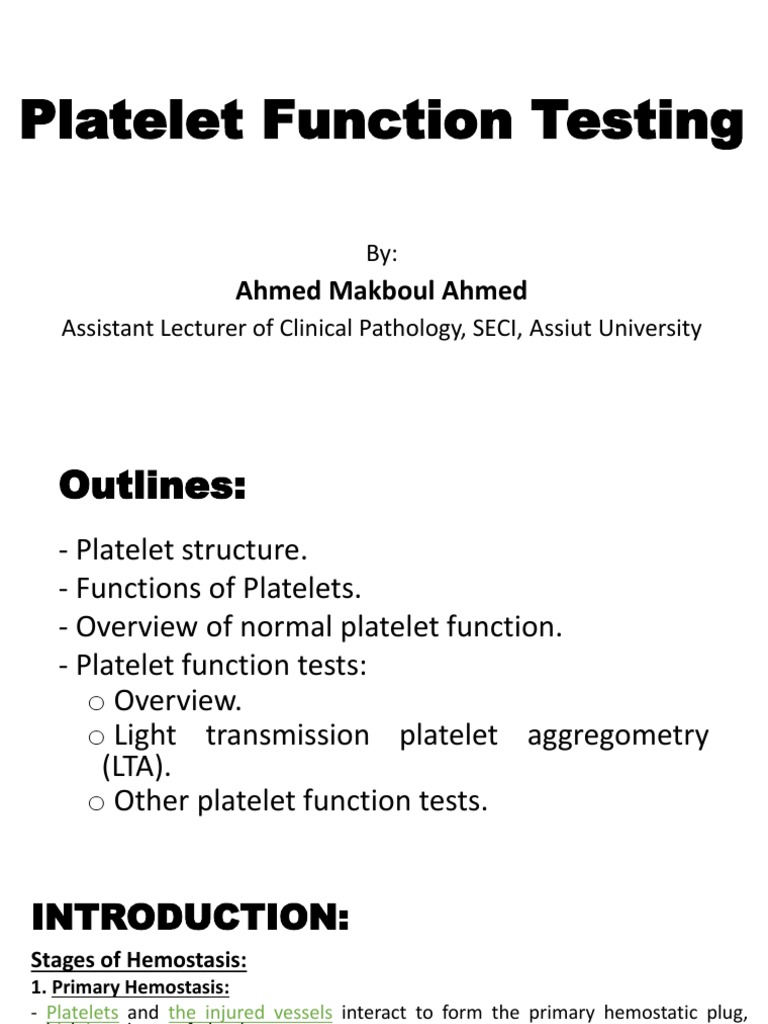 Platelet Function Tests - DR Makboul 2018 PDF | PDF | Platelet ...