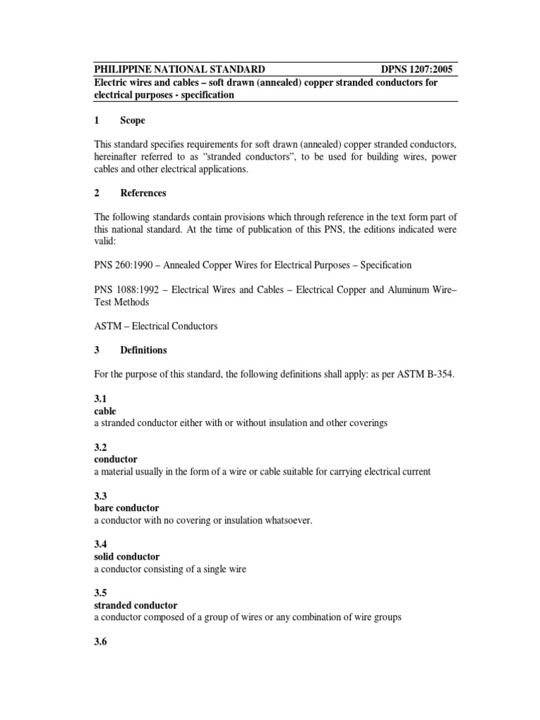 PNS 1207 2005 - Annealed Copper Wires Specification - Stranded - THHN ...