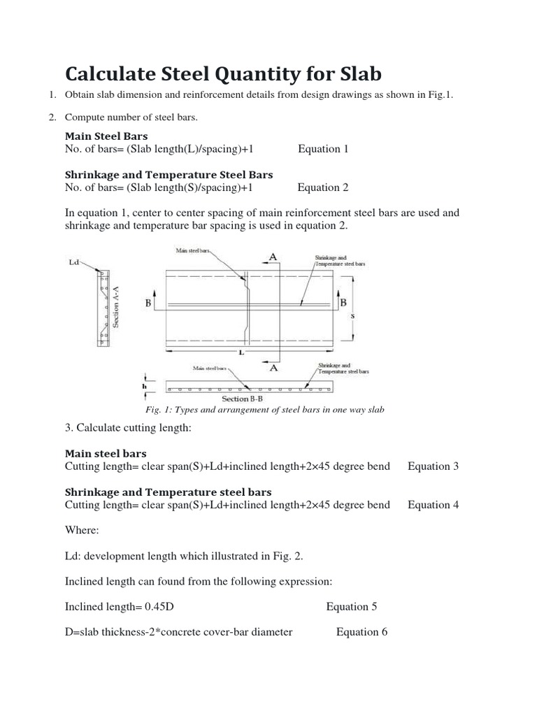 Steel Quantity Calculation for Slabs | PDF | Equations | Density