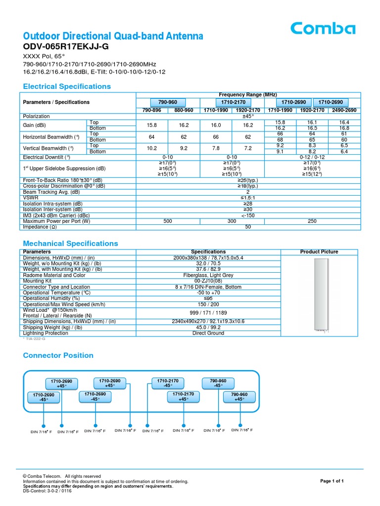 Comba ODV-065R17EKJJ-G | PDF | Decibel | Antenna (Radio)
