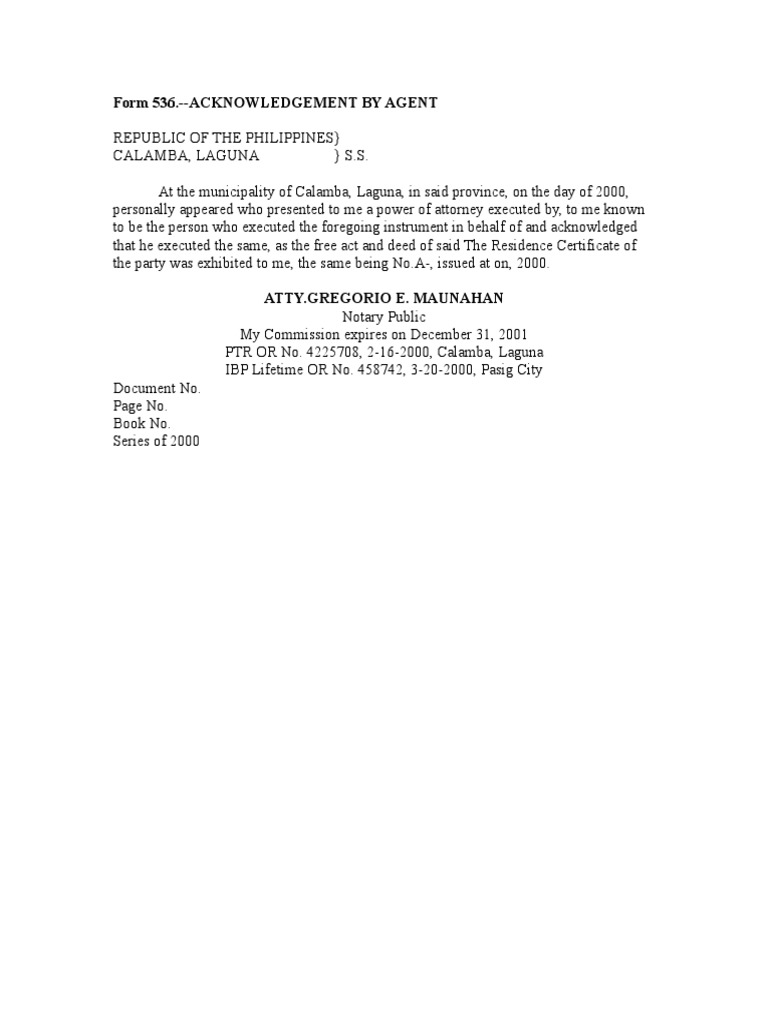 Acknowledgement by Agent | PDF