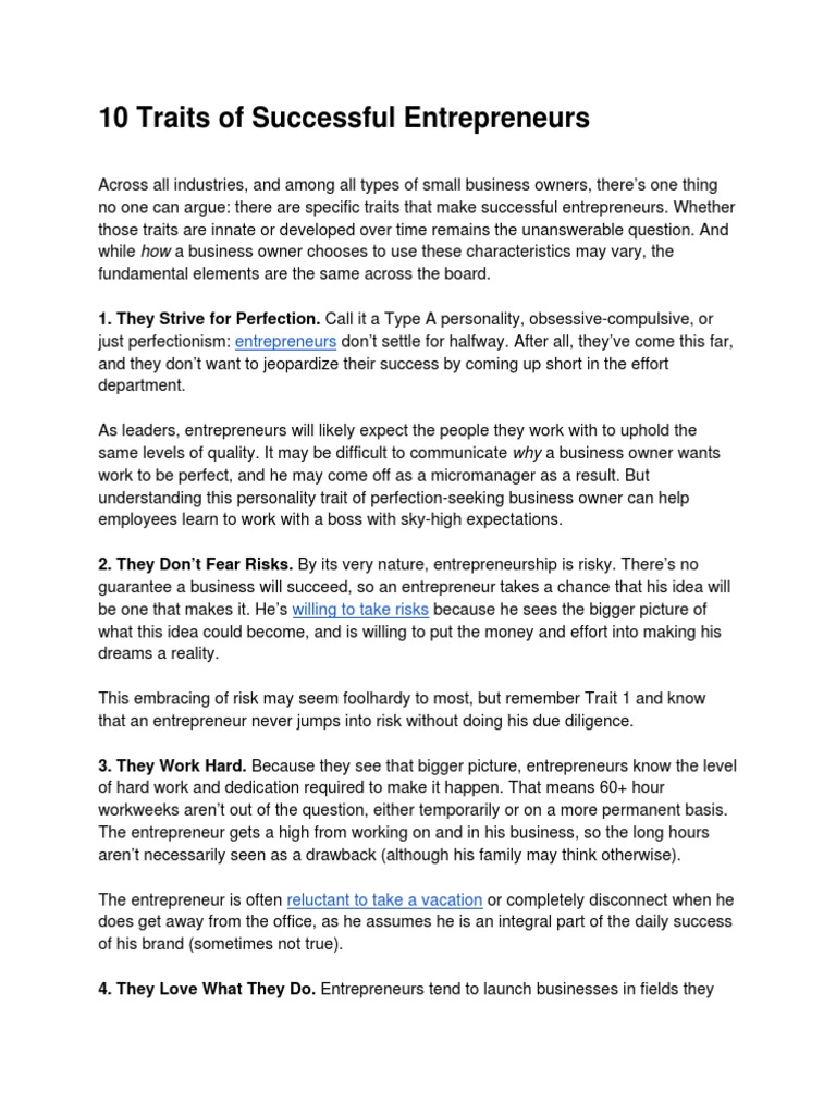 10 Traits of Successful Entrepreneurs | PDF | Entrepreneurship ...