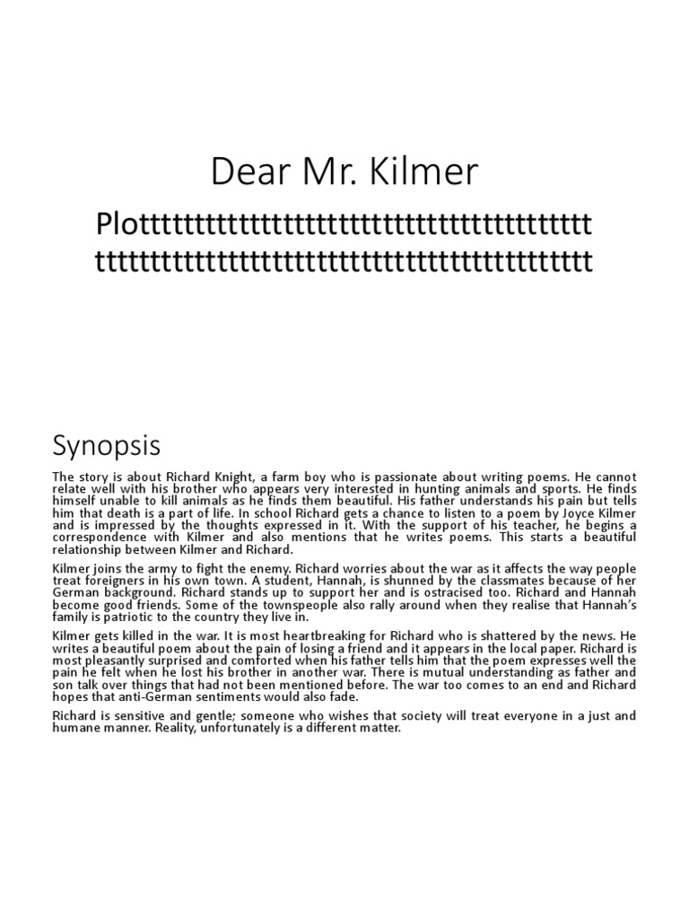 Dear MR Kilmer Plot | PDF