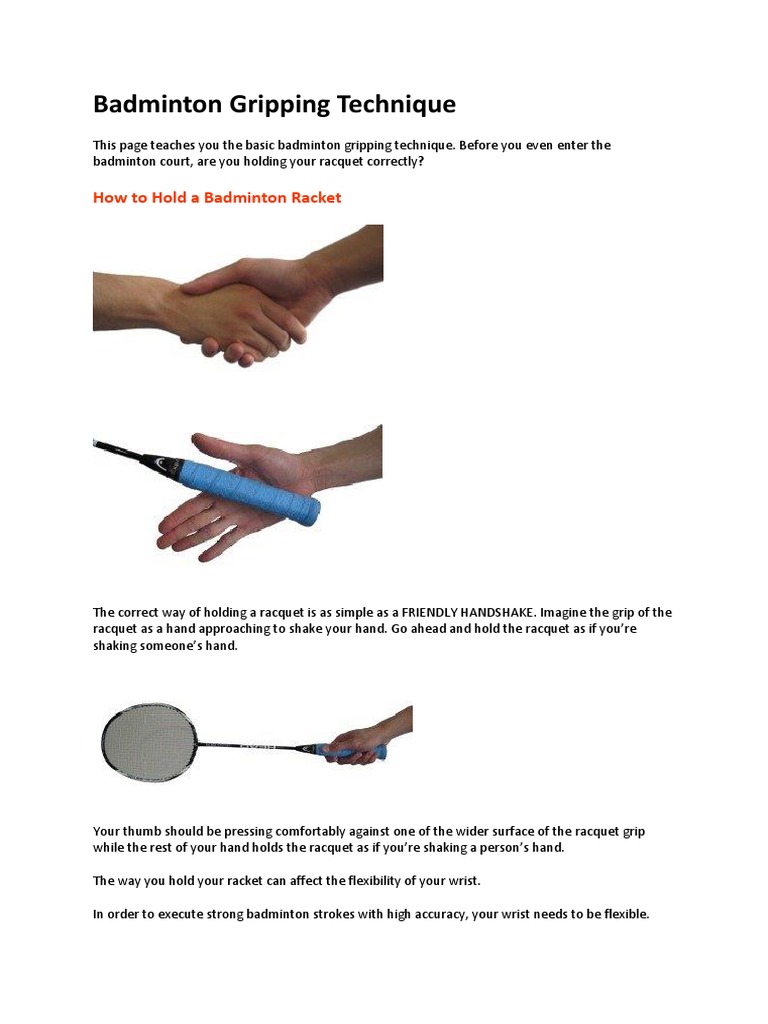 Badminton Gripping Technique | PDF | Ball Games | Individual Sports