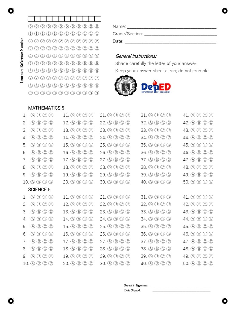 Form Scanner V.1 Scei - Math 5 | PDF | Education Theory | Learning