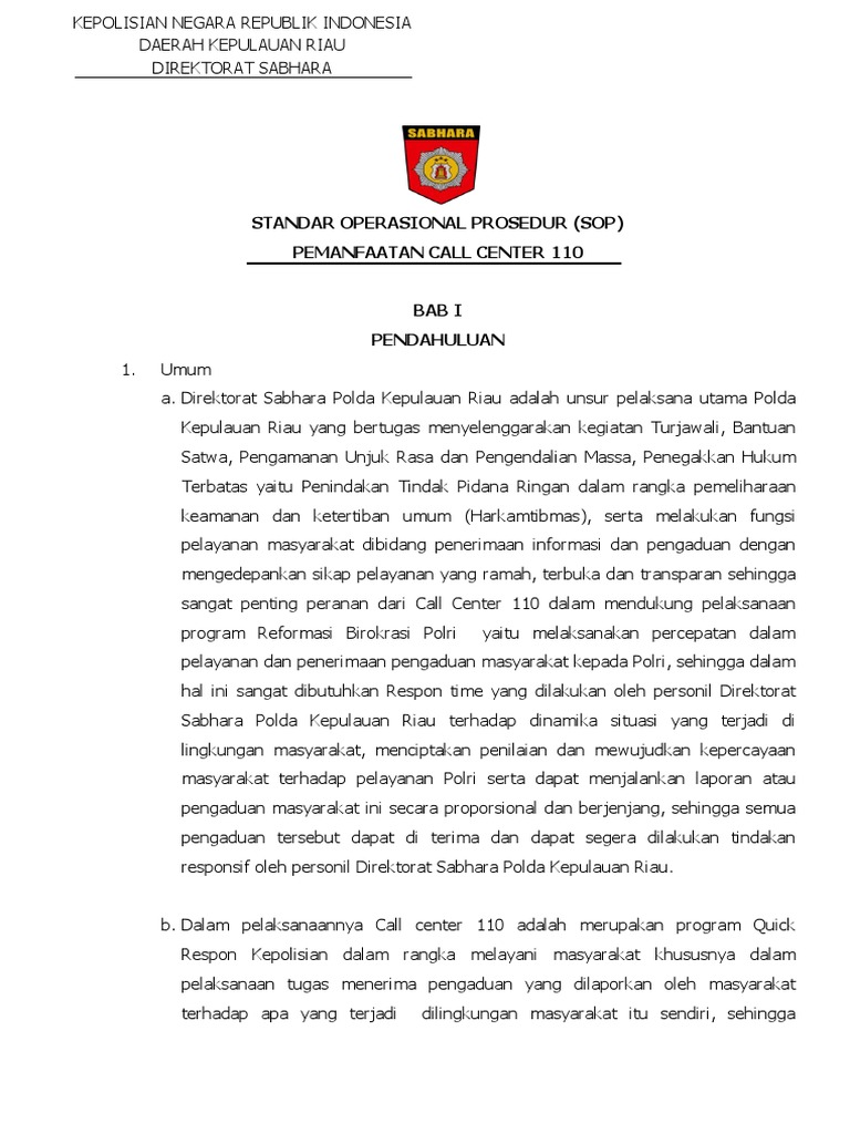 Sop Call Center 110 Narasi | PDF