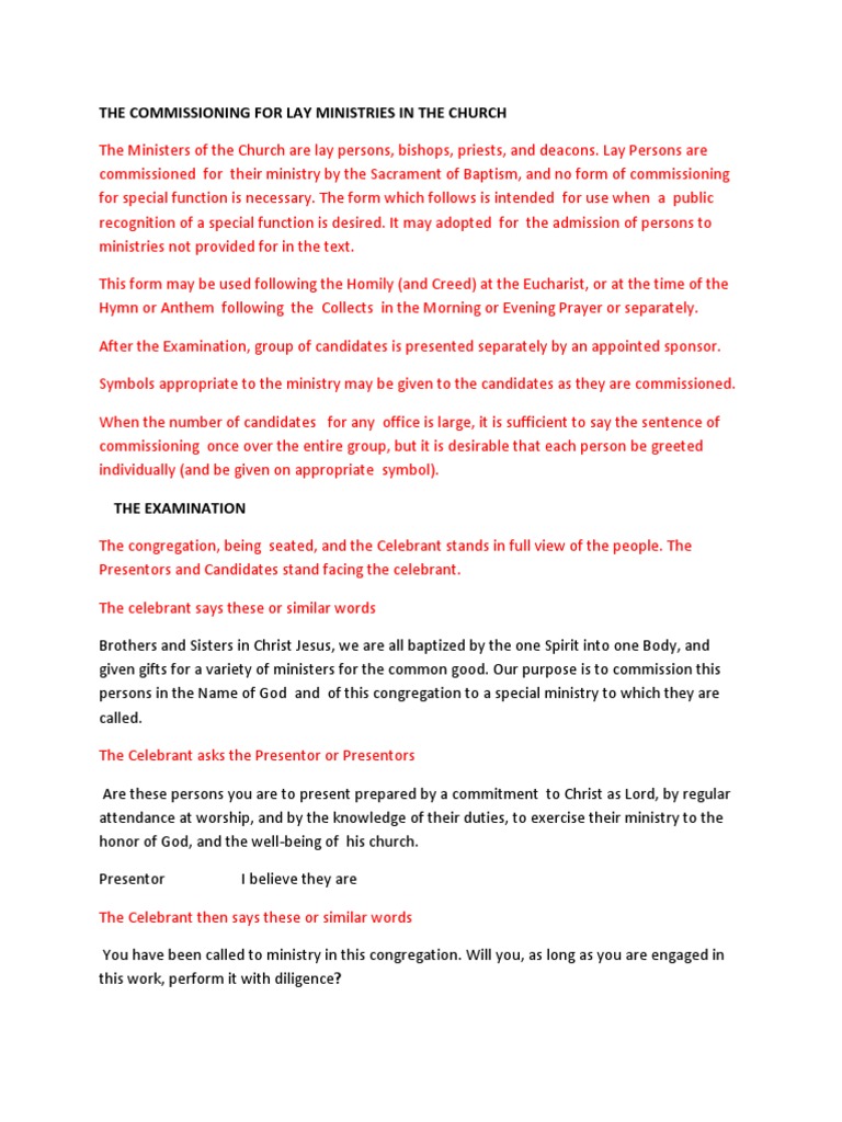 The Commissioning For Lay Ministries in The Church | PDF | Laity ...