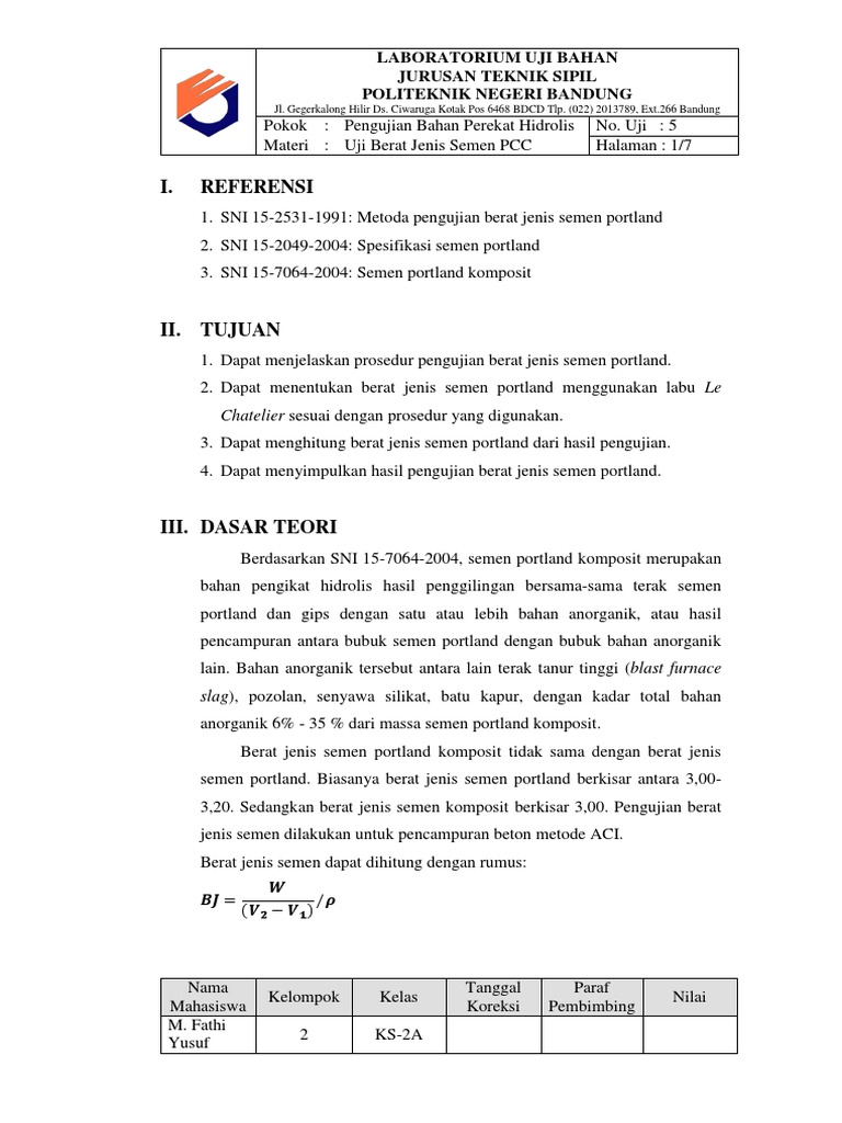 Uji Berat Jenis Semen | PDF