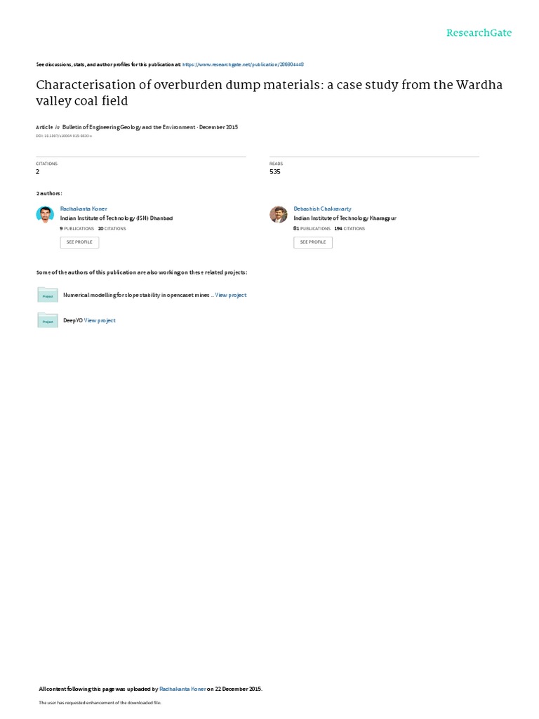 Characterization of Overburden Dump Materials from the Wardha Valley ...