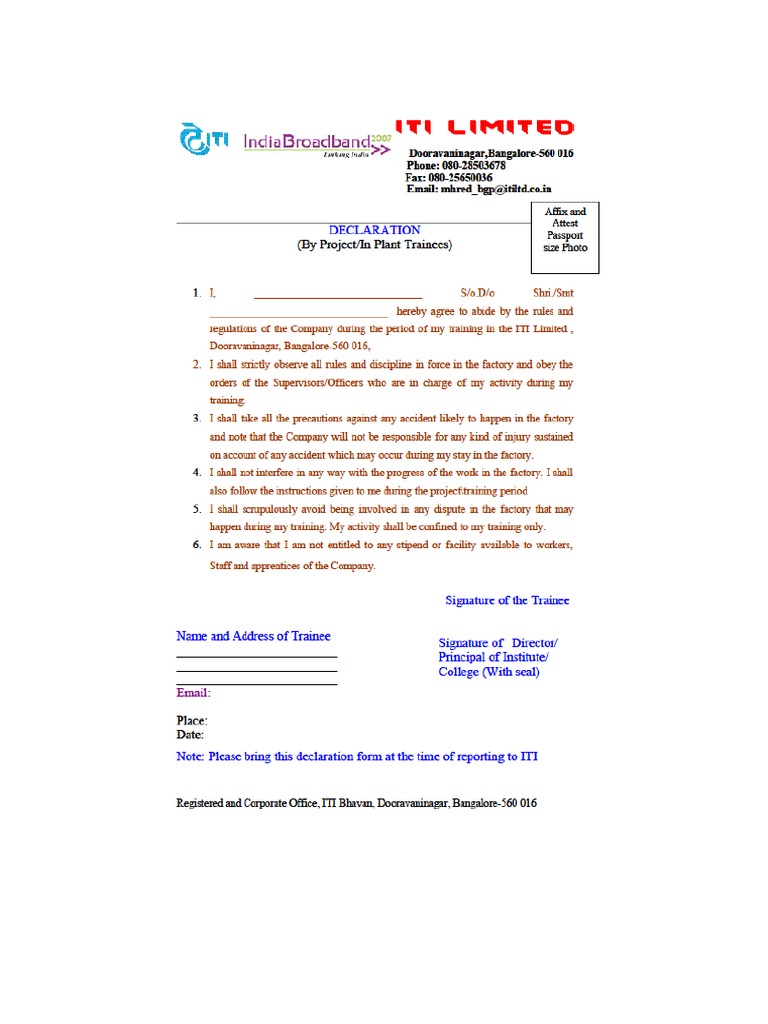 Iti Declaration PDF | PDF