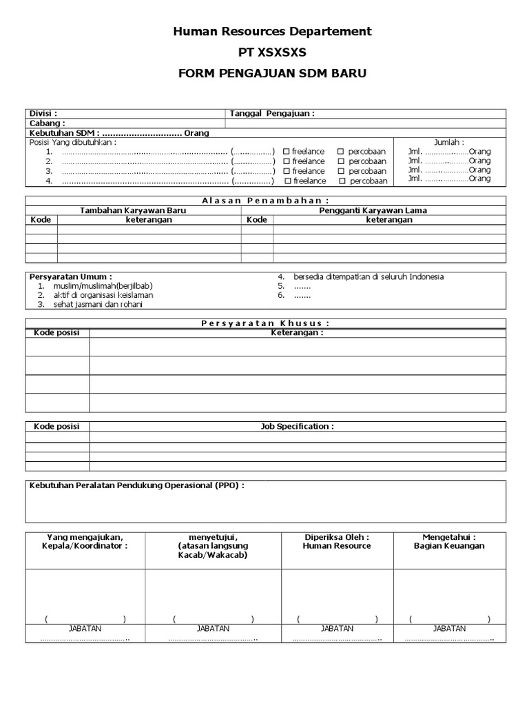 Form Pengajuan SDM Baru | PDF