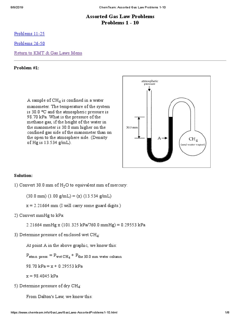 ChemTeam - Assorted Gas Law Problems 1-10 | PDF | Molar Concentration ...