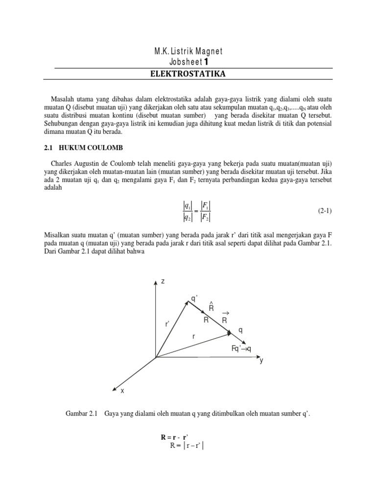 Jobsheet 1 Listrik Magnet (Elektrostatika) PDF | PDF