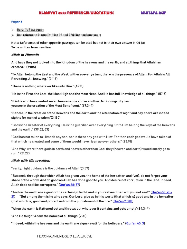 Islamiyat References Full Compiled | PDF | Prophets And Messengers In ...