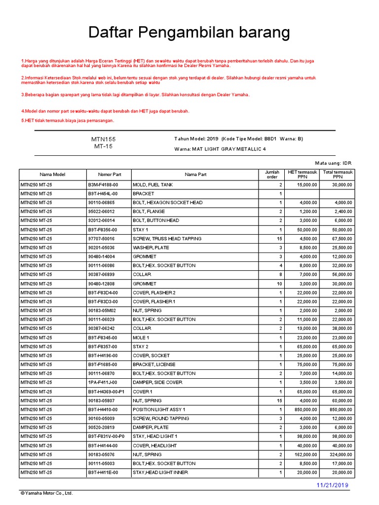 My - Picklist mt25 Haeadlamp Custom | PDF