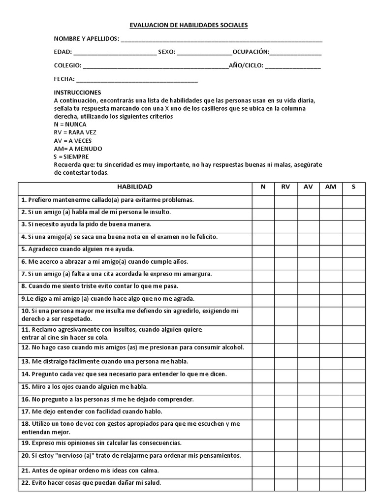Evaluacion de Habilidades Sociales | PDF
