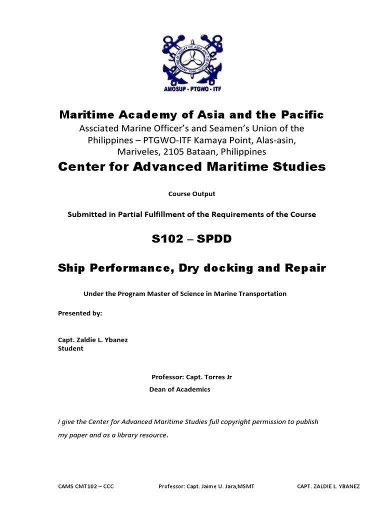 Report S102 Ship Performance, Dry Docking and Repair | PDF | Cargo | Trade