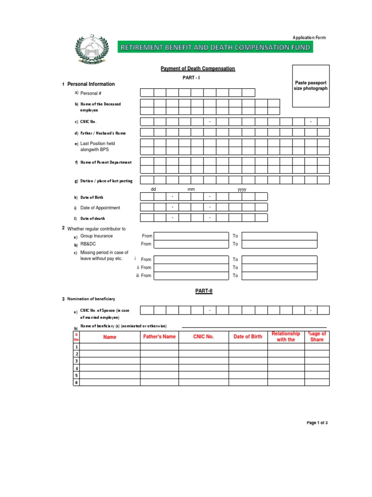 Death Compensation Fund Application Form KPK | Download Free PDF ...