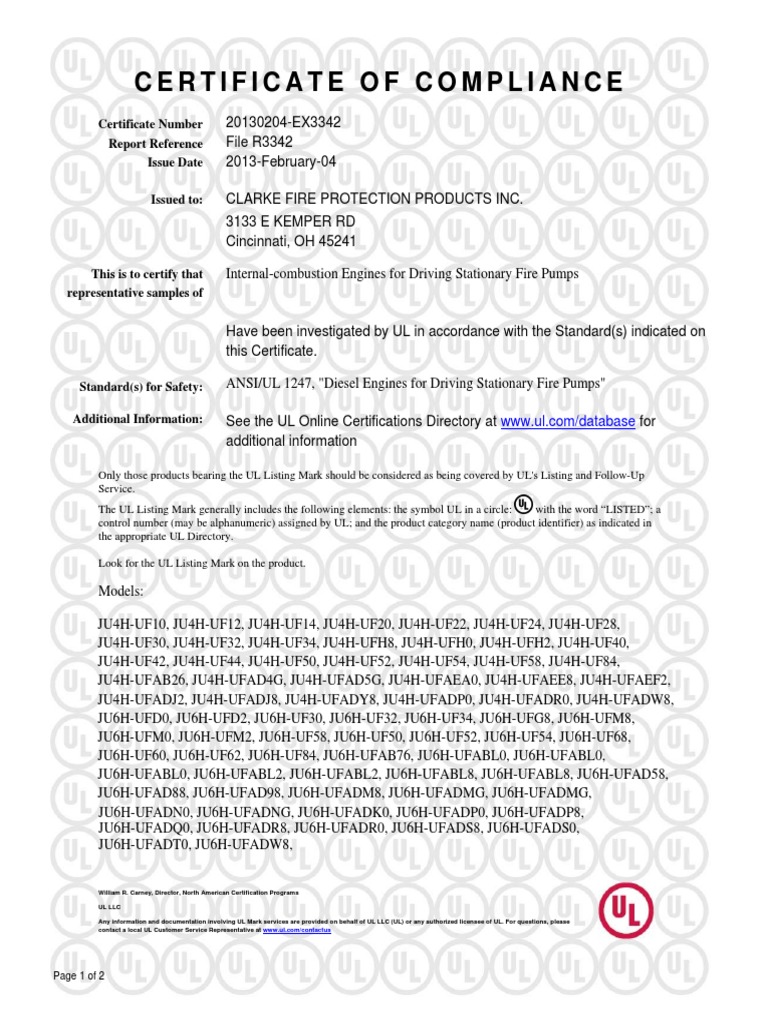 Ul Certfificate of Compliance - All Engine Models | PDF | Business