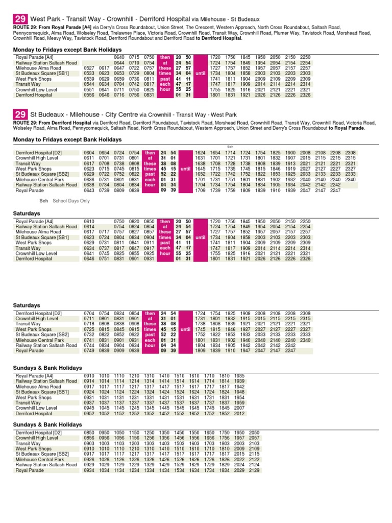 Citybus 29 Bus Timetable | PDF | Plymouth | Bus Transport