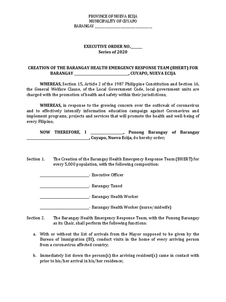 Executive Order BHERTs | PDF | Government | Wellness