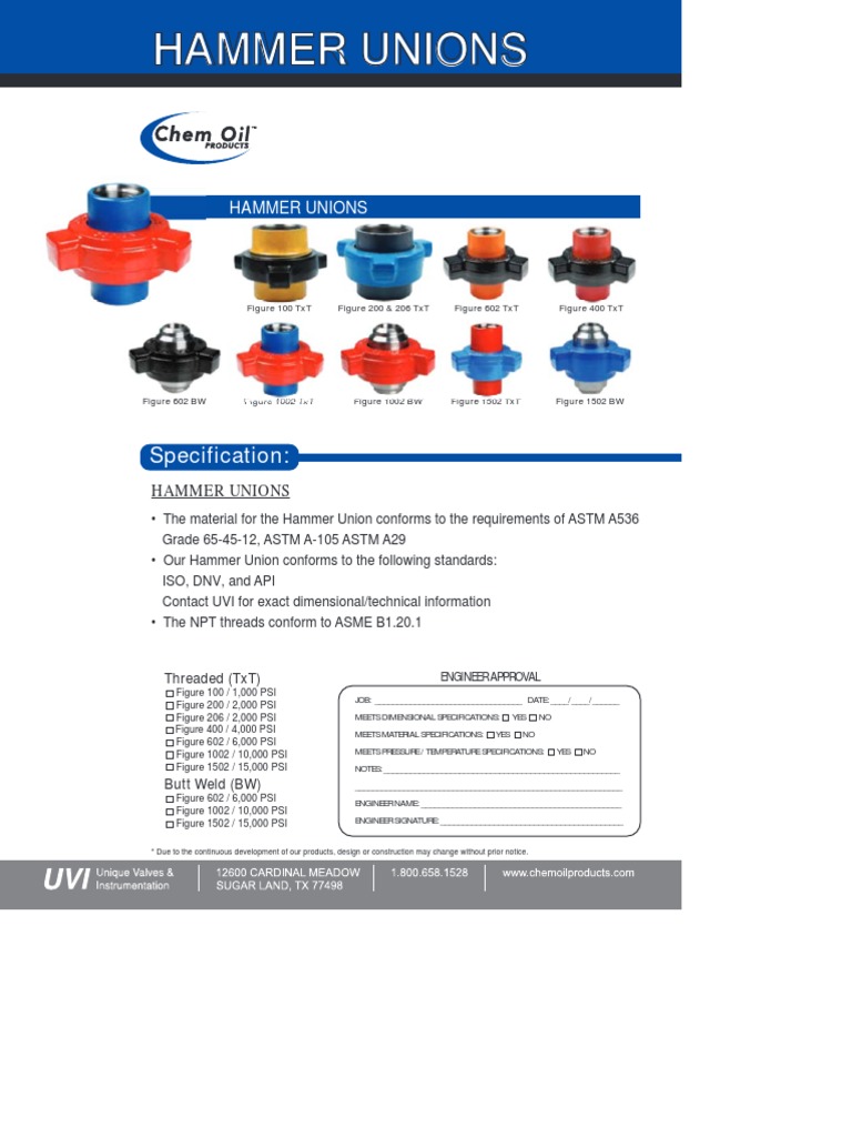 Hammer Unions - Hammer Unions | PDF | Chemistry | Industrial Processes