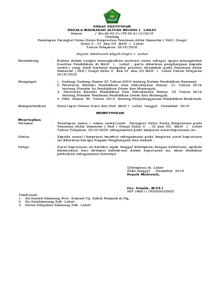 SK - Peringkat Kelas Pas Ganjil Tp. 2019-2020 Man 1 Lahat | PDF SK - Peringkat Kelas Pas Ganjil Tp. 2019-2020 Man 1 Lahat | PDF