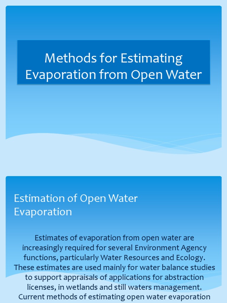 Methods For Estimating Evaporation From Open Water | PDF | Evaporation ... Methods For Estimating Evaporation From Open Water | PDF | Evaporation ...
