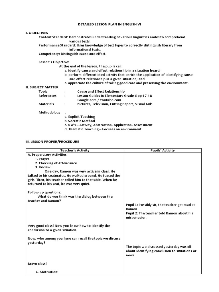 3rd Observation Final | PDF | Lesson Plan | Causality