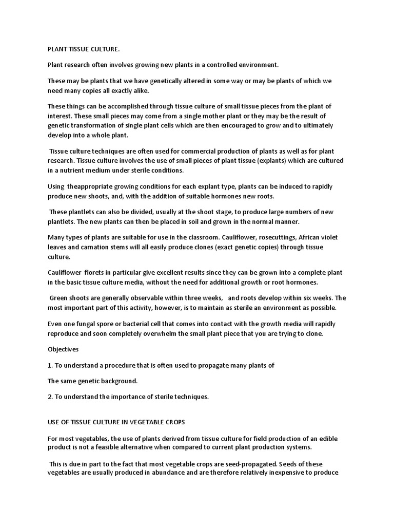 Plant Tissue Culture | PDF | Plants | Biology