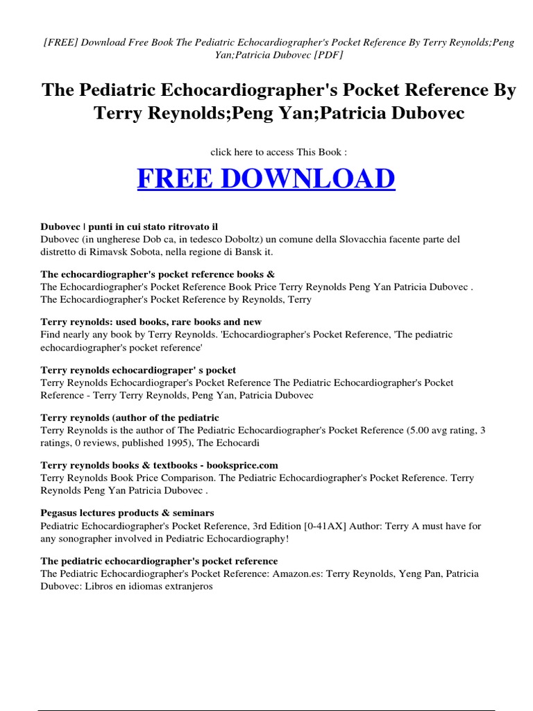 The Pediatric Echocardiographers Pocket Reference by Terry ReynoldsPeng ...