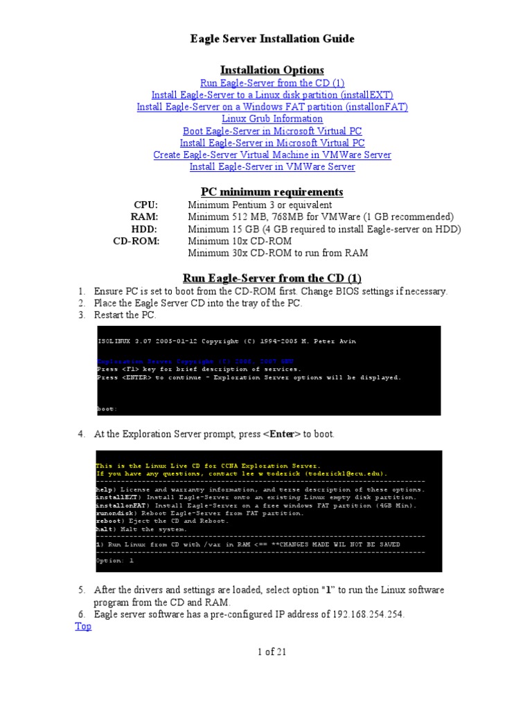 Eagle Server Installation Guide | PDF | Booting | Command Line Interface