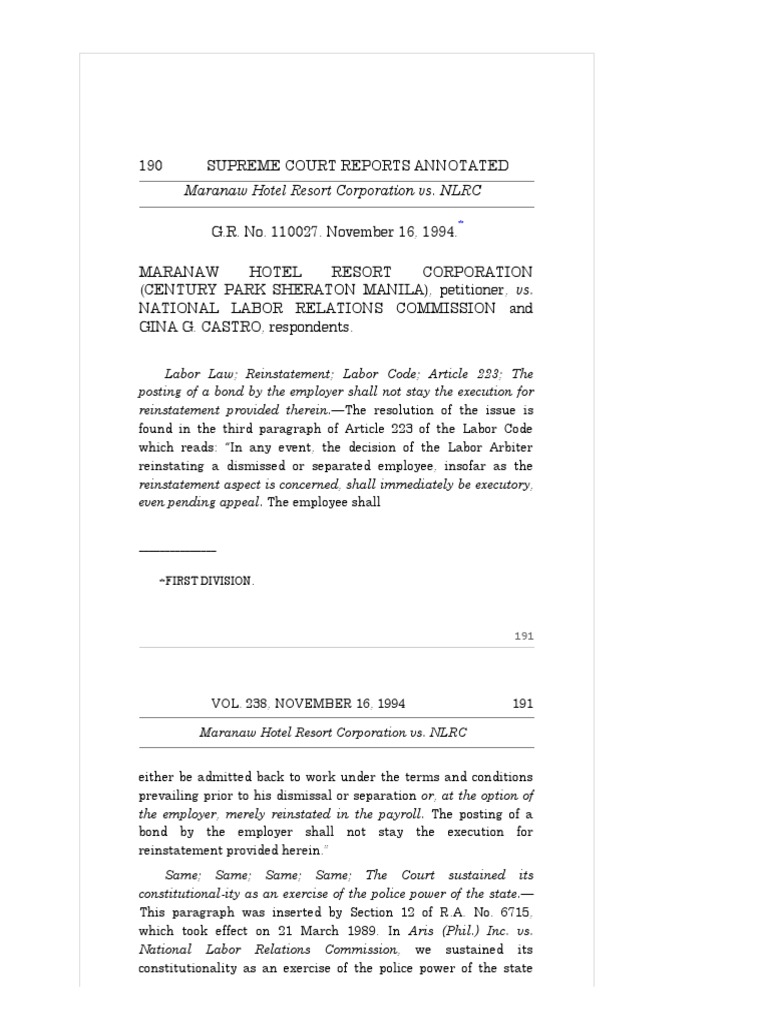 15 Maranaw Hotel Vs NLRC | PDF | Judgment (Law) | Employment