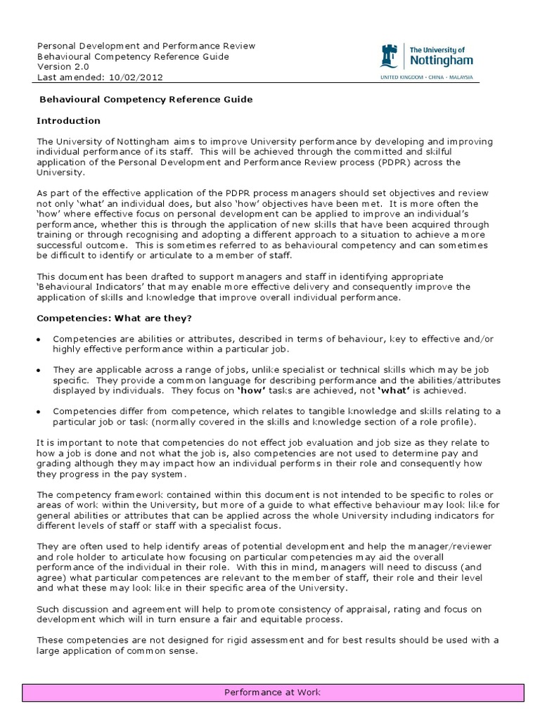 PDPR Behavioural Competency Reference Guide PDF | PDF | Competence ...