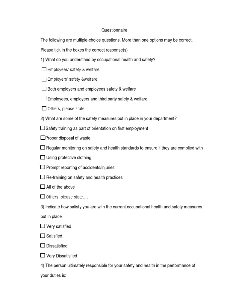 Questionnaire | PDF | Occupational Safety And Health | Safety
