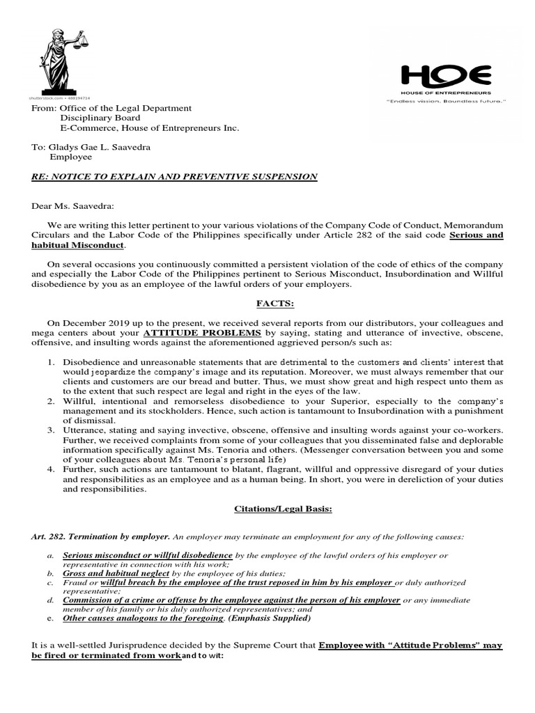 Preventive Suspension Notice for Insubordination | PDF | Civil ...