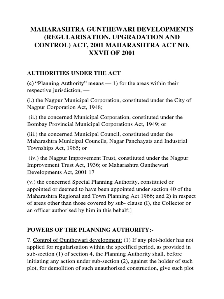 MAHARASHTRA GUNTHEWARI DEVELOPMENTS Act | PDF | Government Information ...